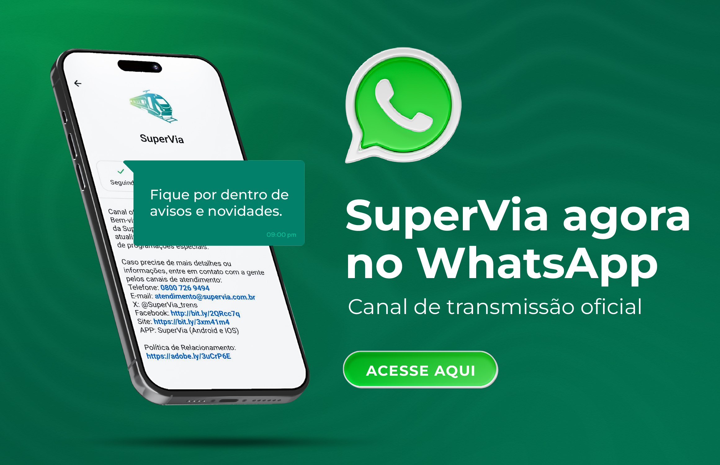 Canal da SuperVia no WhatsApp